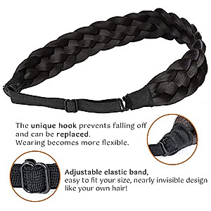 DIGUAN 5 Strands Synthetic Hair Braided Headband Classic Chunky Wide Plaited Braids Elastic Stretch Hairpiece Women Girl Beauty accessory, 56g (#Deep Brown)