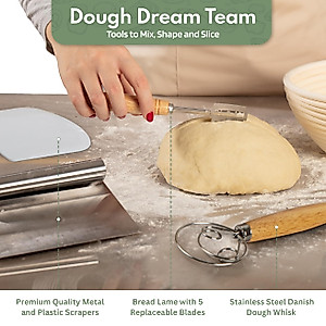 Complete Sourdough Starter Kit, Sourdough Bread Baking Supplies with Kitchen Scale, 9" Round & 10" Oval Banneton Proofing Baskets, Glass Starter Jar, Bread Lame, Danish Whisk & More.