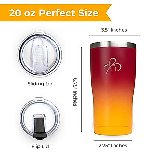 Bright Line Eating Signature B Logo 20oz Stainless Steel Travel Mug - Insulated, Dishwasher Safe, BPA Free, Includes Slider & Flip Lids