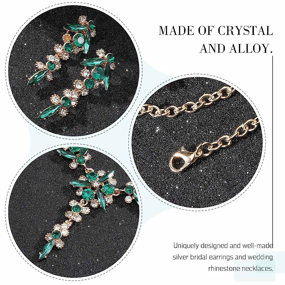 Unicra Bride Necklace Earrings Set Crystal Bridal Wedding Jewelry Sets Rhinestone Choker Necklace Prom Costume Jewelry for Women and Brides (Green)