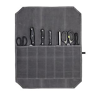 Oidnvay Knife Roll Case, Waxed Canvas Cutlery Knives Holders Protectors, Home Kitchen Cooking Tools and Utensils Wrap Bag - B