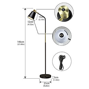 Floor Lamp, Industrial Floor Lamp Height Adjustable 360°Rotation Lampshade Modern Standing Lamp, Floor Lamps for Living Room, Office, Bedroom Reading, Work etc (Black)