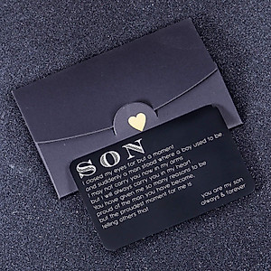 Son Gifts from Mom Dad Wallet Insert Card Birthday Graduation Inspirational Gift for Him Men Valentine Christmas Wedding Fathers Day Gift for Son Stepson Back to School Teen Boys 16 18 Adult Present
