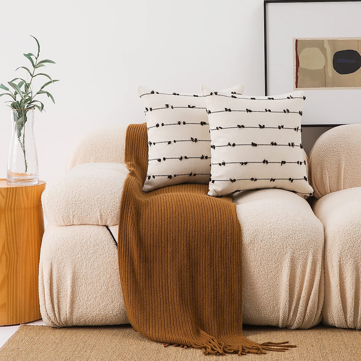 NiNi ALL Decorative Throw Pillow Covers Pack of 2 Boho Linen Throw Pillow Cases for Couch Modern Farmhouse 18x18 Inches Black Pillows Cover Bedroom Living Room Outdoor