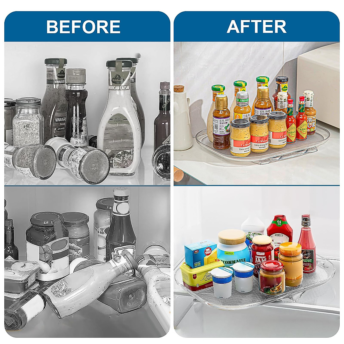 Square Lazy Susan Turntable Organizer for Refrigerator, 360°Rotate Rectangle Turntable Organizer and Storage, 15.7in Clear Lazy Susan for Cabinet, Kitchen, Pantry, Refrigerator