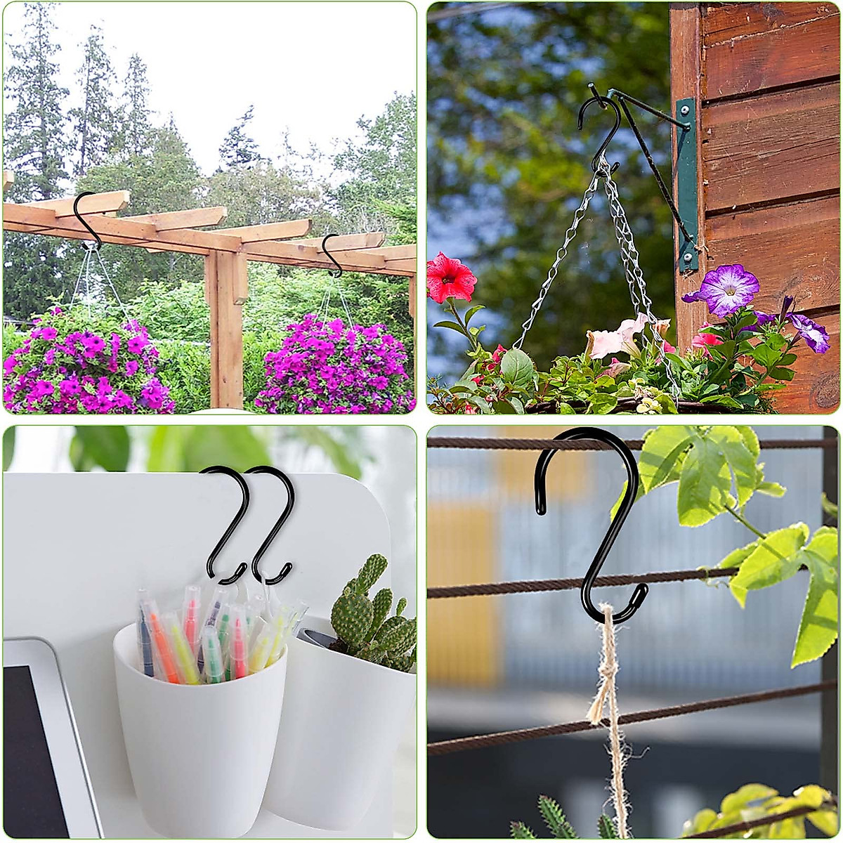 DINGEE 6 Inch Heavy Duty S Hooks, Large S Hooks for Hanging Plants, Vinyl Coated S Hooks 6 Pack Sturdy Non Slip Black S Hooks for Hanging Closet,Bird Feeders,Kitchen,Large Object,Garden Tools