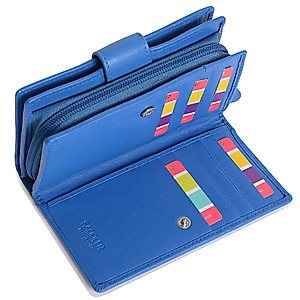 SADDLER Womens Luxurious RFID Protected Leather Large Bifold Purse Wallet with Centre Zipper Coin Purse | Ladies Designer Clutch Perfect for ID Coins Notes Debit Travel Cards | Gift Boxed - Blue