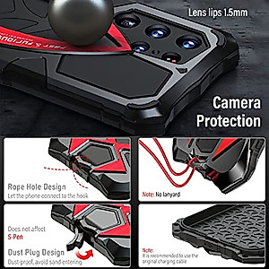 KumWum Armor Phone Case for Samsung Galaxy S23 Ultra Military Grade Drop Protection Cover S23Ultra 5G Heavy Duty Hybrid Metal Bumper Built-in Silicone Shockproof Dustproof - Black + Red
