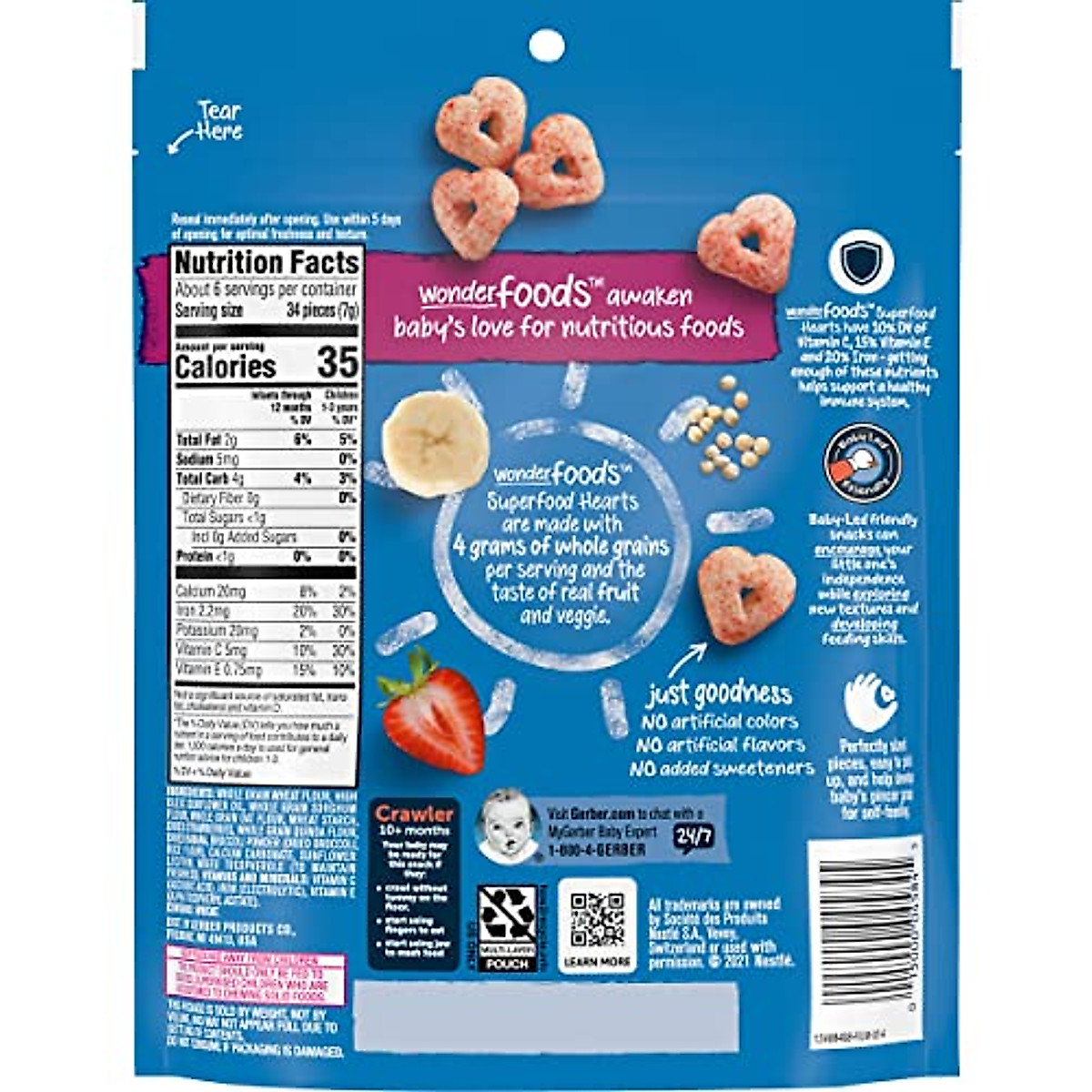 Gerber Snacks for Baby Wonder Foods Superfood Hearts Puffed Multigrain Snack, 2 Flavor Variety Pack, 1.48-Ounce Resealable Pouches (Pack of 4 Pouches)