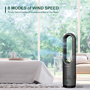 JINJUNYE Bladeless Fan, 22'' Tower Fan with Remote, Quiet Cooling Fan for Bedroom with 8H Timer, 8 Speeds, Portable Fans for Home Bedroom, Kitchen,Office