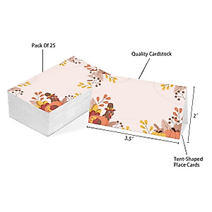 Table Place Card, Fall Thanksgiving Themed Tent Style Cards, Pack of 25 Half-Fold Reception Place Card with Turkey, Perfect for Thanksgiving Dinner, Party, Birthday, Wedding, Banquet A12