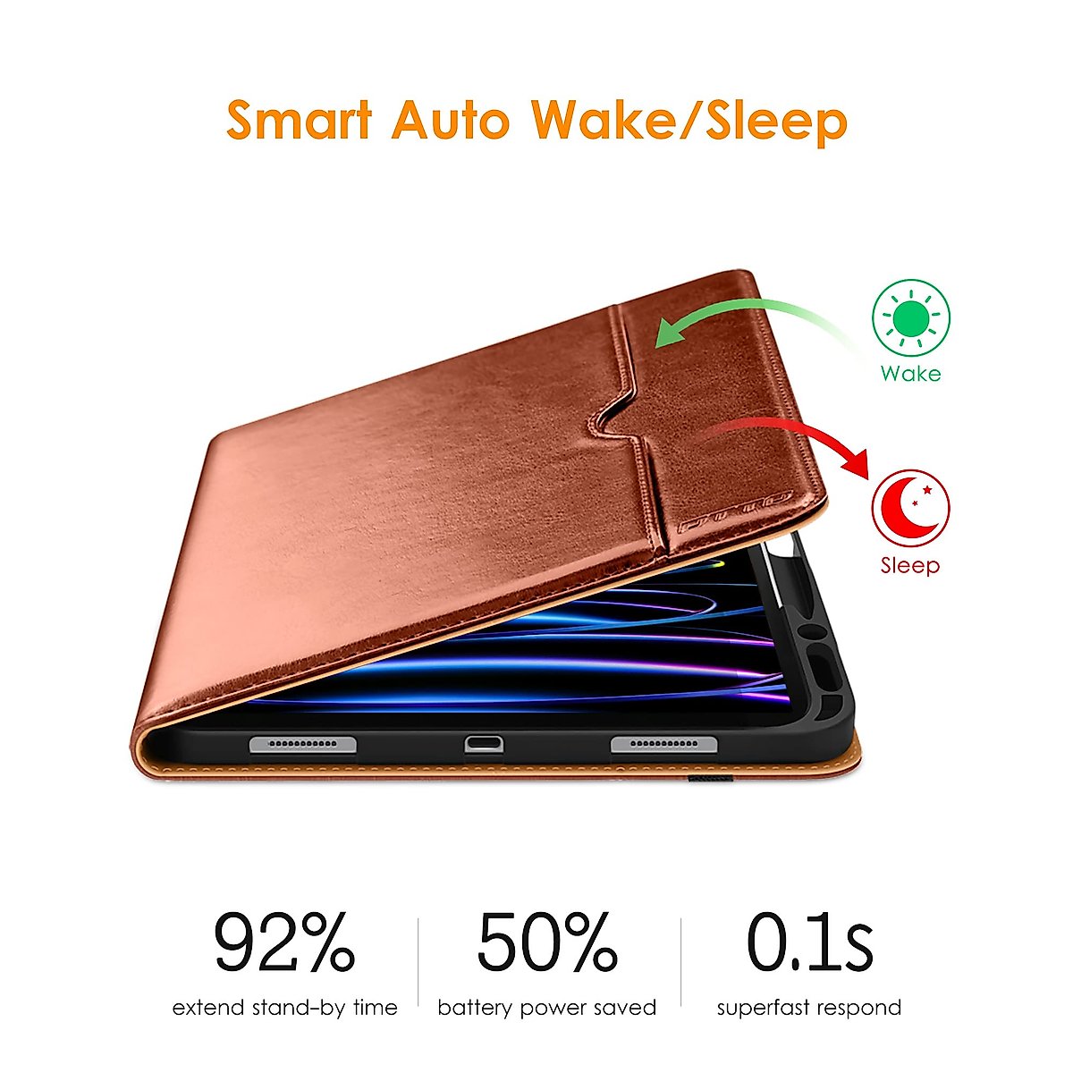 DTTO iPad Pro 12.9 6th / 5th / 4th / 3rd Generation Case 2022/2021/2020/2018, Premium Leather Folio Stand Cover with Built-in Apple Pencil Holder -Auto Wake/Sleep and Multi Viewing Angles,Brown