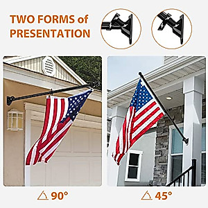 YeYeBest Flag Pole, 5 FT Flag Pole Kit for House, 2 No-Tangle Rings Clips, Flag Holder Bracket, Stainless Steel, Black