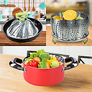 Stainless Steel Vegetable Steamer Basket for Cooking, Food Steamer Basket with Removable Center Handle for Veggie Seafood Cooking, mobzio Folding Expandable Steamer Basket Fit Various Size Pot
