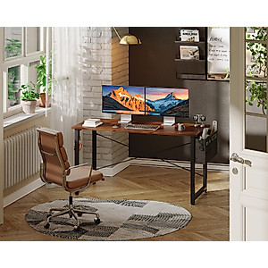 ODK Computer Desk Large Office Desk, 48 Inch Gaming Desk with Storage, Modern PC Desk Work Table with Headphone Hook for Home Office, Deep Brown