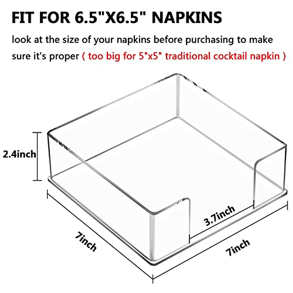 Napkin Holder, Acrylic Luncheon Napkins Holder for Table and Kitchen, Table Top Napkin Holders, Tissue Dispenser, Napkin Tray for for Bathroom, Kitchen, Parties, Weddings, Events 7 x 7 inches