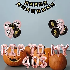 Geloar RIP To My 40s 50th Birthday Party Supplies, RIP FORTIES Balloons Happy Birthday Banner for Death to My 40s Forties RIP Youth Women Dirty 50 Funny 50th Bday Decorations (Rose Gold, RIP 40s)