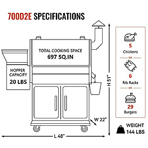 Z GRILLS Wood Pellet Smoker with Rain Cover, 697 sq. in Cooking Area, 8-IN-1 Grill for Outdoor BBQ, 700D2E