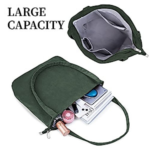 Iioscre Corduroy Tote Bag for Women,Tote Bag with Zipper,Large Capacity Casual Shoulder Handbags with Inner Pockets