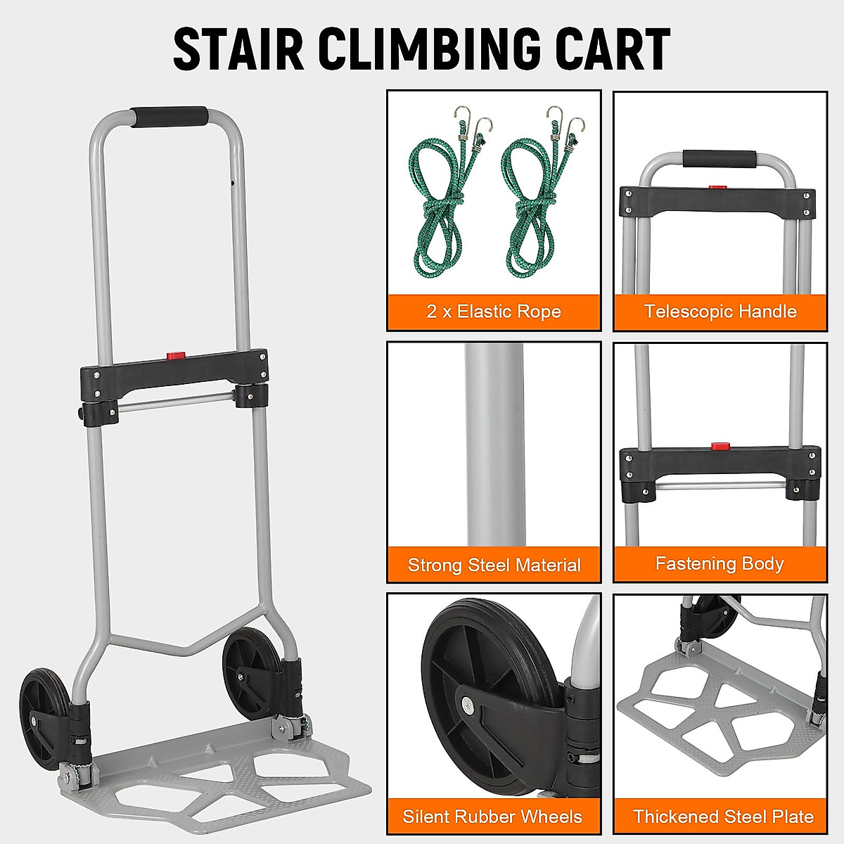 Folding Hand Truck, 165 lbs Capacity Portable Foldable Dolly Cart Heavy Duty Utility Cart Hand Cart with Bungee Cord, Telescoping Handle, for Daily handling Work