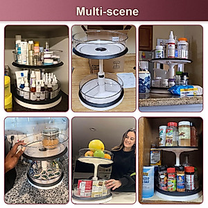 2 Tier Lazy Susan Organizer Clear Turntable for Cabinet Bathroom Countertop and Pantry with Large Spice Rack (11 Inch, White)