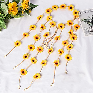 Sucrain 2pcs Flower Hippie Headband Floral Crown Summer Sunflower Hair Accessories for 70 s Bohemian Costumes Style
