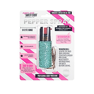 Pepper Spray Maximum Strength Self Defense Keychain for Women, 12-Foot Spray Range & UV Dye - Glitter