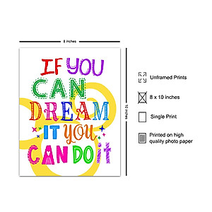 Motivational Quote Home Decor - Cute Mouse Inspirational Gift for Fans - Room decoration Wall Art Poster print for Boy, Girl or Kids Bedroom, Baby Nursery - If You Can Dream It 8x10 Unframed