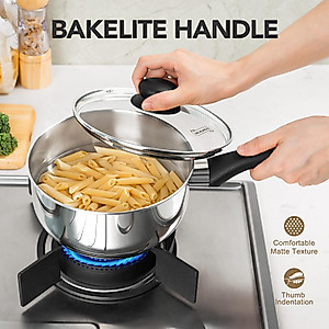 MICHELANGELO Stainless Steel Saucepan with Lid 6pcs, Triply Base Stainless Steel Pot Set, Saucepan Set with Bakelite Handle - 1QT & 2QT & 3QT