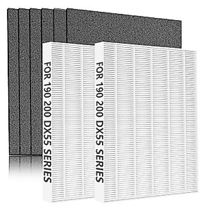 AM200 Set Compatible with Fellowes Aeramax 200 HEPA Filter Replacement for Air Purifier Aera Max 190 200 DX55 Part# 9287101 9324101 AeraSafe, Includes 2 True HEPA & 6 Extra Carbon Activated Pre-Filter