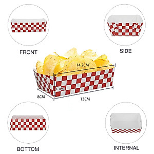 50 Packs Red Checkered Paper Food Trays Carnival Party Supplies Red and White Checker Nacho Trays Paperboard Tray Picnic Hot Dog Trays School Restaurant Supplies