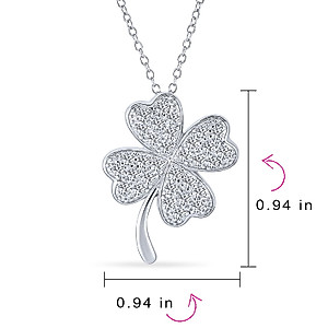 Irish Shamrock Lucky Charm Pave CZ Four Leaf Clover Pendant Necklace For Women For Teen .925 Sterling Silver