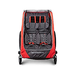 Schwinn Summit Deluxe Kids Double Bike Trailer, Child Carrier Seats 2 Riders, Max Weight 87lbs, Converts to Stroller, 20-Inch Wheels, Red