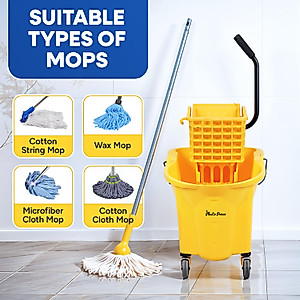 35-Quart Yellow Side-Press Mop Bucket and Wringer Combo on Wheels for Commercial Use Perfect for Professional Industrial Business Household