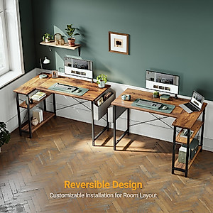 CubiCubi 40 Inch Small L Shaped Computer Desk with Storage Shelves Home Office Corner Desk Study Writing Table, Deep Brown