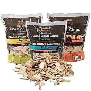 Camerons All Natural Wood Chips for Smoker, 3 Pack - Apple, Cherry, Hickory - 260 Cu In Bag, Approx 2lbs ea - Kiln Dried Coarse BBQ Grill Wood Chips for Smoking - Barbecue Accessories & Grilling Gifts