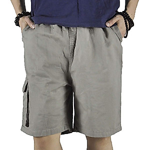 XinnanDe Mens Cotton Loose Twill Drawstring Relaxed Fit Cargo Short with Full Elastic Waist Beige 44