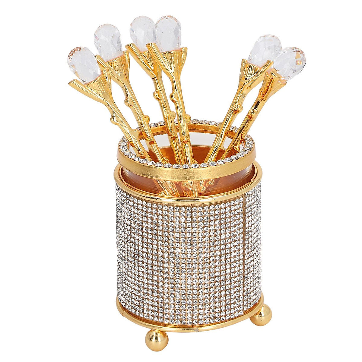 POYHKFD 6Pcs Coffee Spoons Set with Holder, Small Stainless Steel Gold Dessert Spoons Set, Zinc Alloy Gold Dessert Spoons Set, Spoon Organizer for Fruit Stirring Mixing Sugar Ice Cream Cake