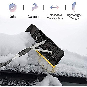 HAPPYGRILL 21 Feet Adjustable Roof Snow Rake with Large Blade Telescoping Scratch-Free Roof Snow Removal Tool