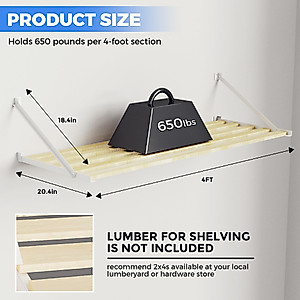 Yingsi-fty 4 Feet Garage Shelving Wall,White Universal Garage Storage Kit,Garage Wall Mounted Shelving System for Garage/Laundry/Kitchen/Hut (4-ft Length x 20-in Depth)