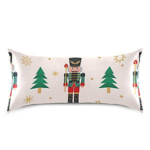Christmas Tree Nutcracker Pillow Covers Silk Pillowcase for Soft Breathable Smooth Cooling Satin Pillowcase Standard Size Pillow Case for Women Hot Sleepers, Night Sweats Bed (20x26 Inch)