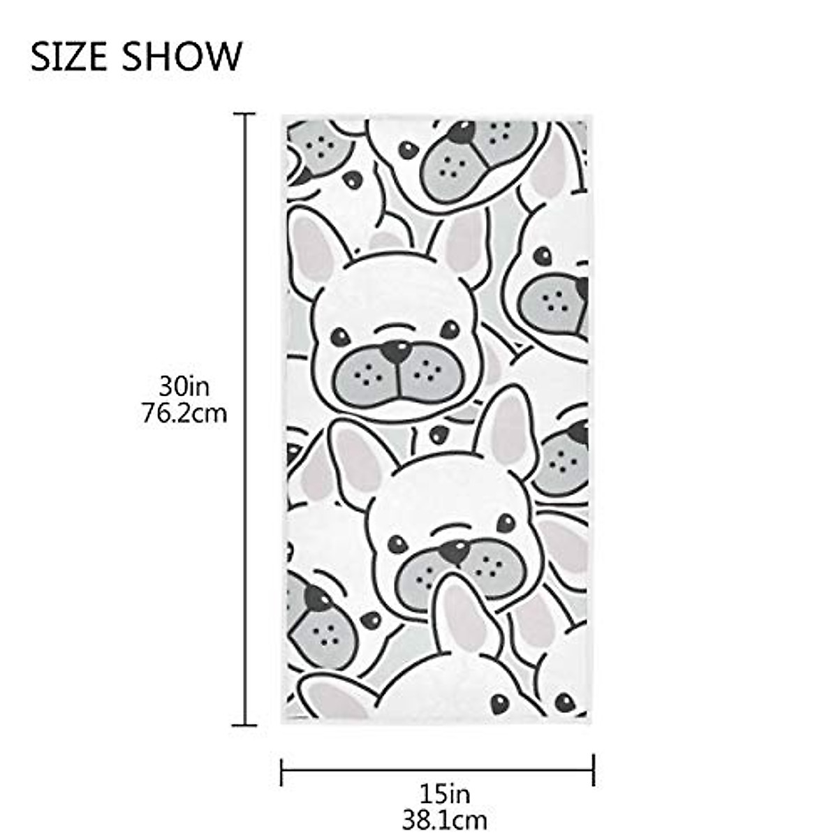 BOOBERT Large Hand Towels Dog French Bulldog Puppy 15 x 30 Inch Super Absorbent Soft Fingertip Towels Multipurpose for Hand Face Bathroom Gym