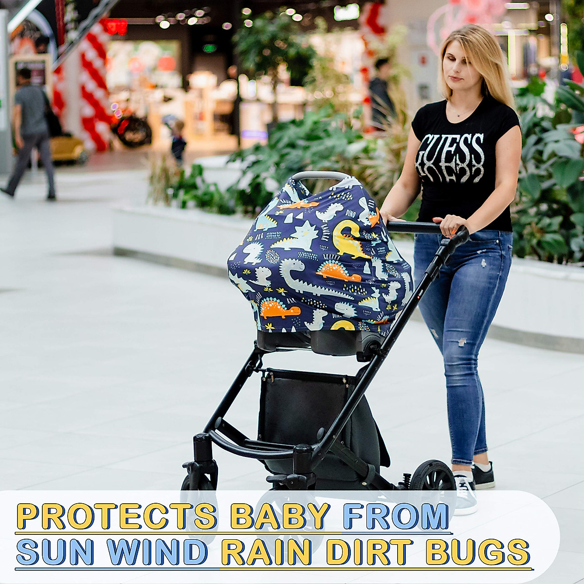 Multi Use Nursing Breastfeeding Cover Scarf - Car Seat Canopy - Shopping Cart - High Chair - Stroller and Carseat Covers for Boys and Girls-Infinity Stretchy Shawl - Baby Shower-Dinosaurs