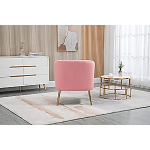ZOBIDO Modern Accent Velvet Chairs Comfy Upholstered Vanity Chairs for Bedroom Armchair Dining Chairs with Golden Metal Legs Desk Chair Single Person sofafor Living Room(Peach Pink)