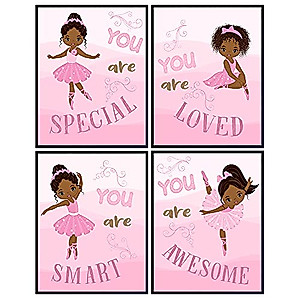 Black Ballerina Wall Decor - African American Girl Wall Art - Black Girls Wall Decor - Toddler, Nursery, Little Girls Bedroom Decor - Pink Girls Room Decor - Positive Quotes Baby Girl Room Decorations