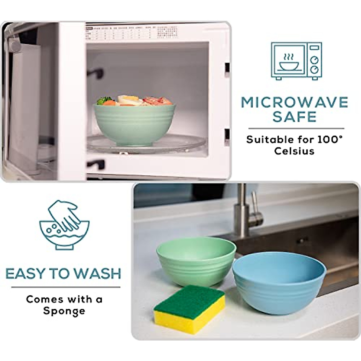 KUCHEEZE Plastic Bowls Reusable[Set of 8] 24 OZ Dishwasher & Microwave Safe Bowls. Colored Cereal Bowl Set - Unbreakable, Lightweight Plastic Cereal Bowls for Kitchen use for Noodles, Pasta, Soup bowl