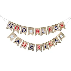 GOD BLESS AMERICA Patriotic Banner - 4th of July Party Decoration - Memorial Day Fourth of July Banner - Military Bunting Veterans Day Garland by Jolly Jon