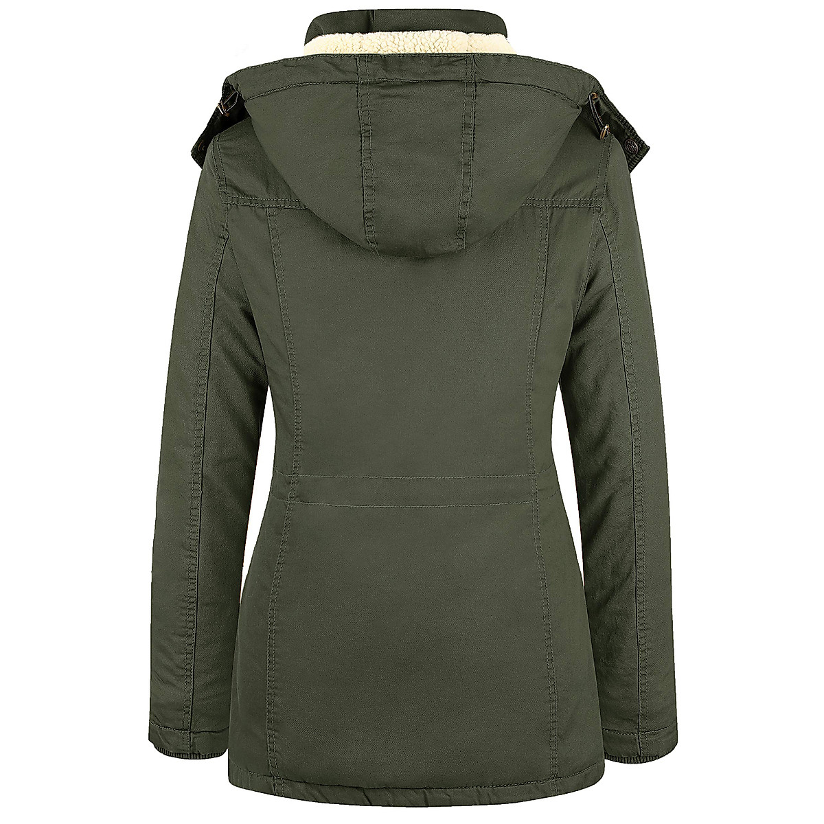 WenVen Women's Warm Fleece Lined Jacket Cotton Hooded Coat (Army Green, L)