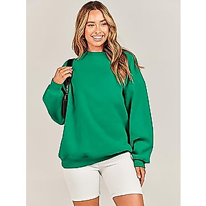Caracilia Fleece Oversized Sweatshirts for Women Long Sleeve Loose Fit Comfy Pullover Sweater Fall Warm Hoodie Sweatshirt Winter Fashion 2023 Cute Dressy Shirt Teen Girls A1019cuilv-S Green