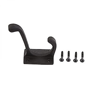 Renovator's Supply Black Wrought Iron Double Coat Robe Hooks 4 Inches Long Rustic Entry Way Hat or Jacket Hanger Wall Mount Including Complete Mounting Hardware Pack of 4